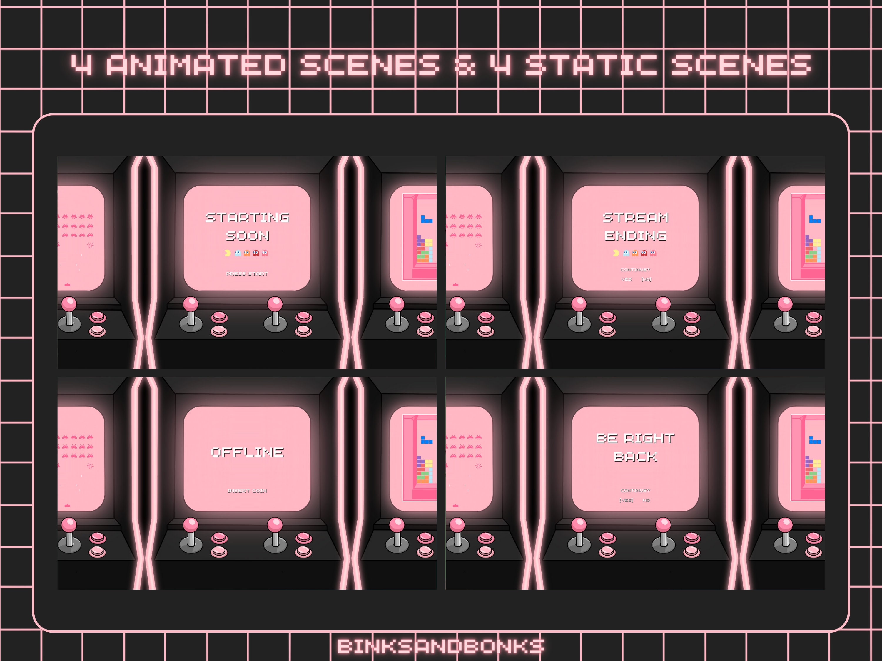 Pink Retro Arcade Animated Stream Scenes Graphics for Twitch, Youtube ...