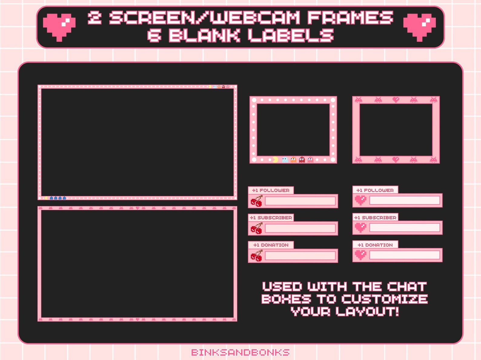 Pink Retro Arcade Stream Package | Animated Twitch Overlays | Girly ...