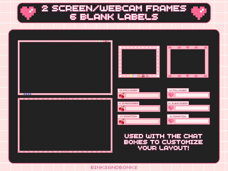 Pink Retro Arcade Stream Package | Animated Twitch Overlays | Girly Cute Arcade Games - Etsy
