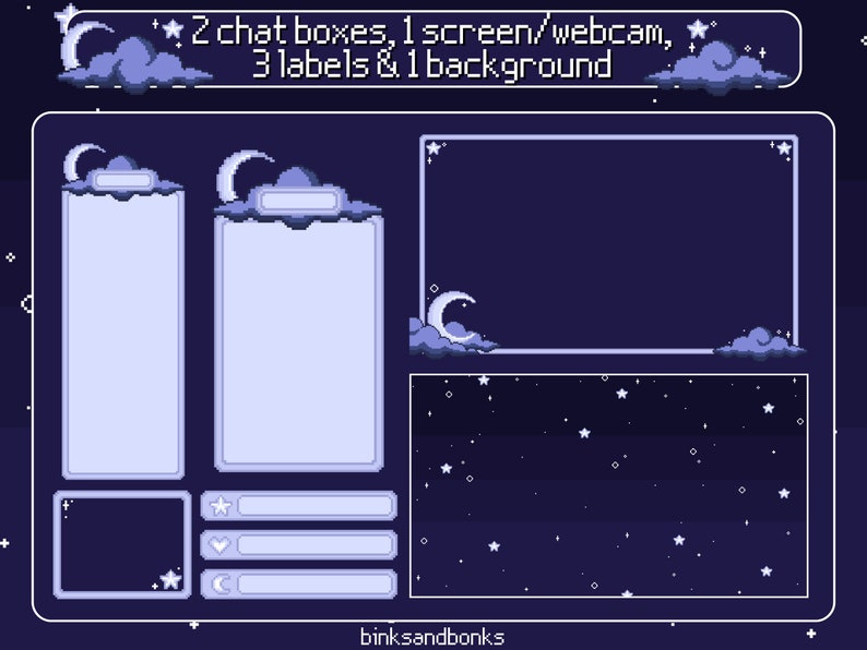 Blueberry Starry Night Animated Stream Package | Pixel Art Twitch ...