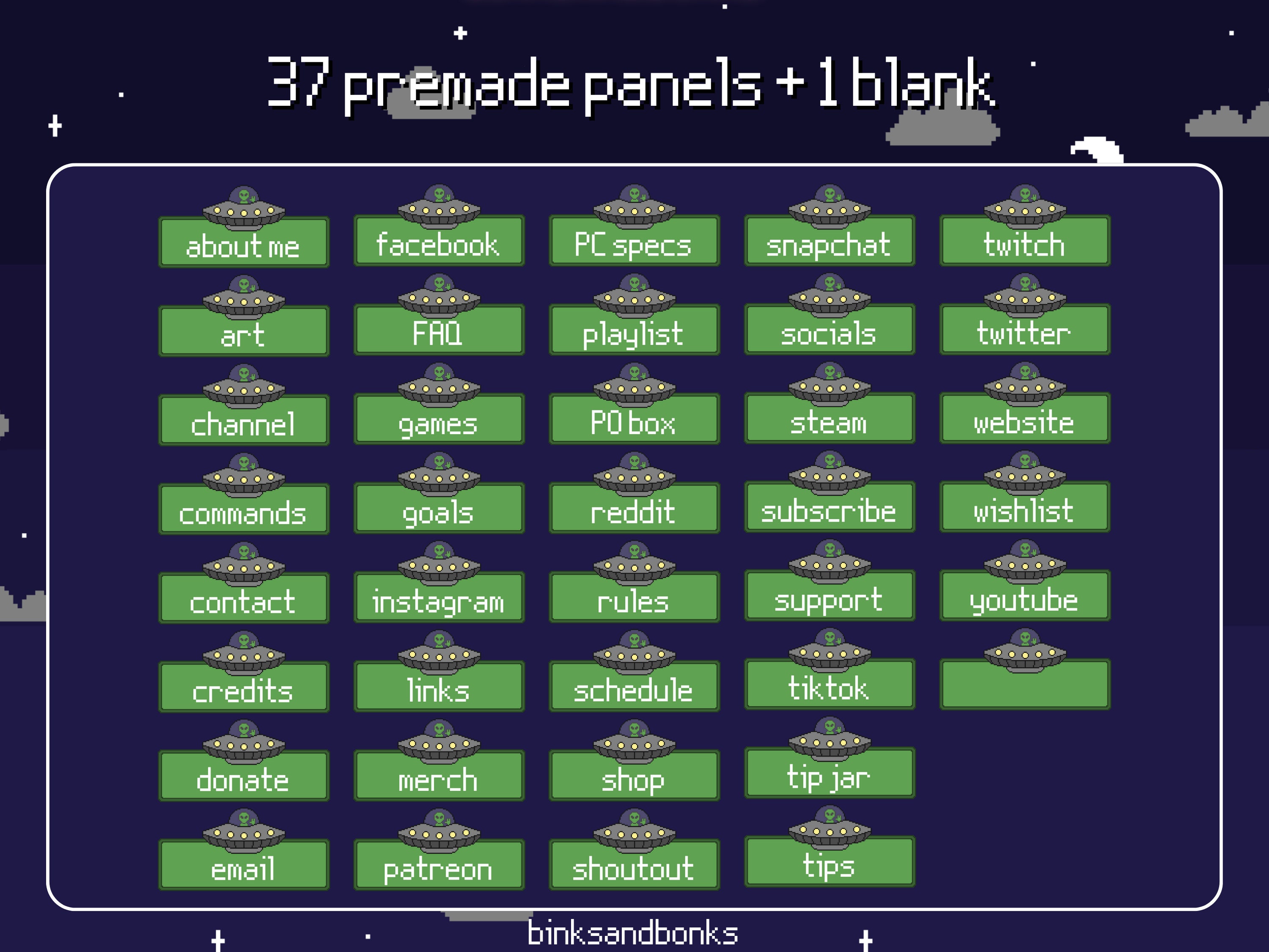 38 Alien Stream Panels Graphics for Twitch, Youtube, Kick Pixel Art UFO ...