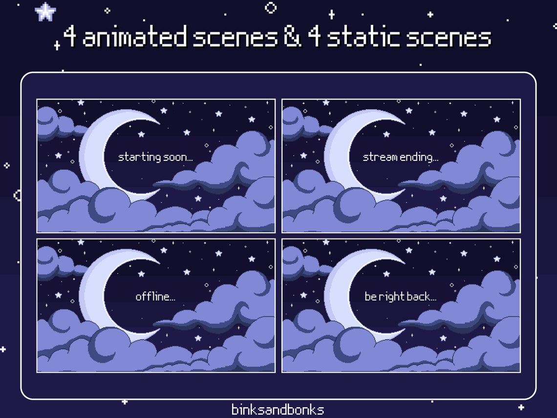 Blueberry Starry Night Animated Stream Scenes Pixel Art Graphics for ...