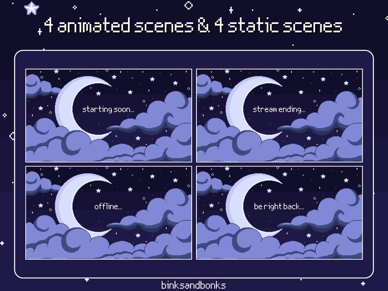 Blueberry Starry Night Animated Stream Scenes Pixel Art Graphics for ...