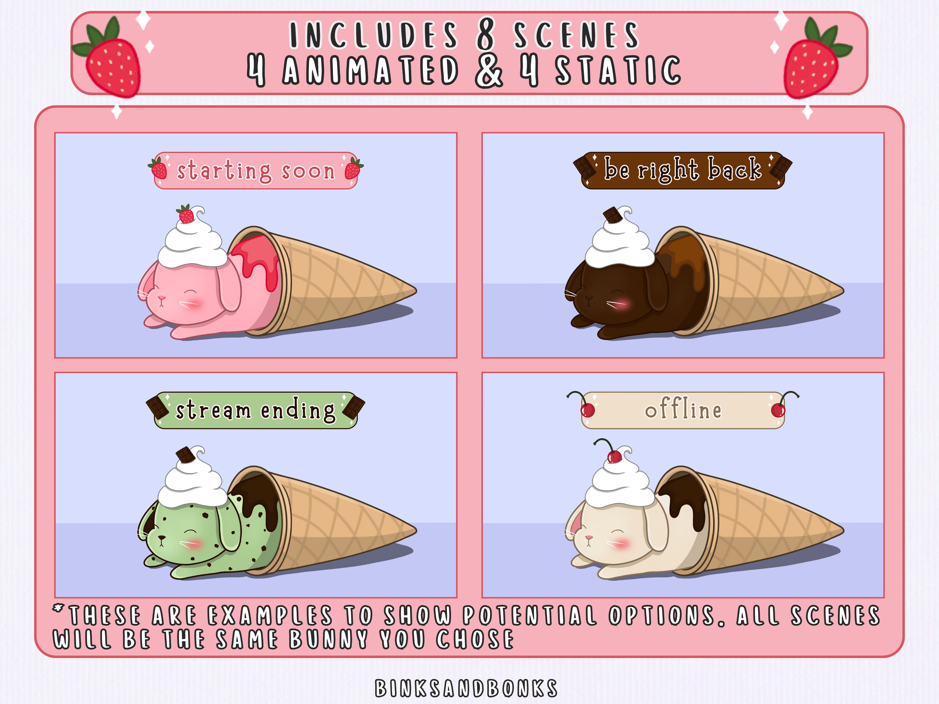 Customizable Animated Ice Cream Bunny Stream Scenes | Graphics for ...