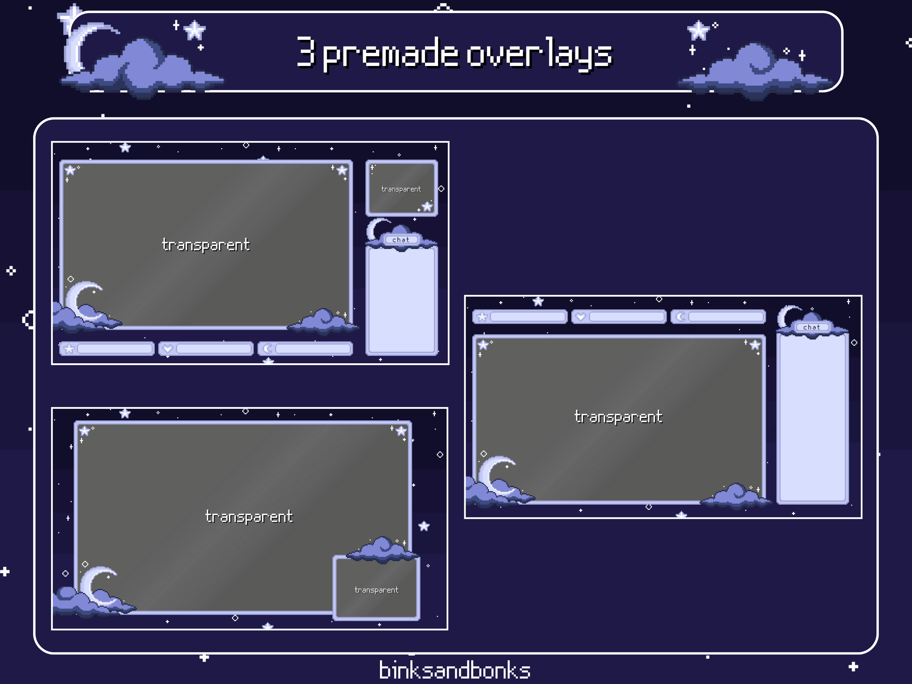 Blueberry Starry Night Animated Stream Package | Pixel Art Twitch ...