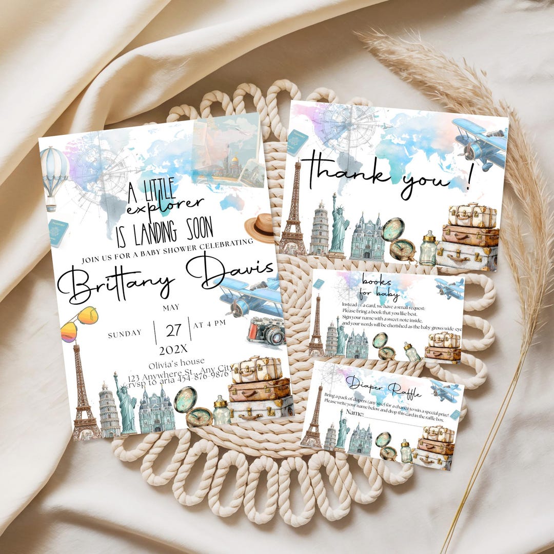 Landing Soon Baby Shower Invitation, Editable Airplane Template, Travel ...