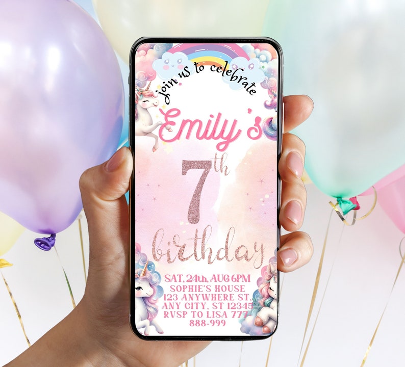 Unicorn Birthday Invitation, Personalized Invite for Girls, Unicorns ...