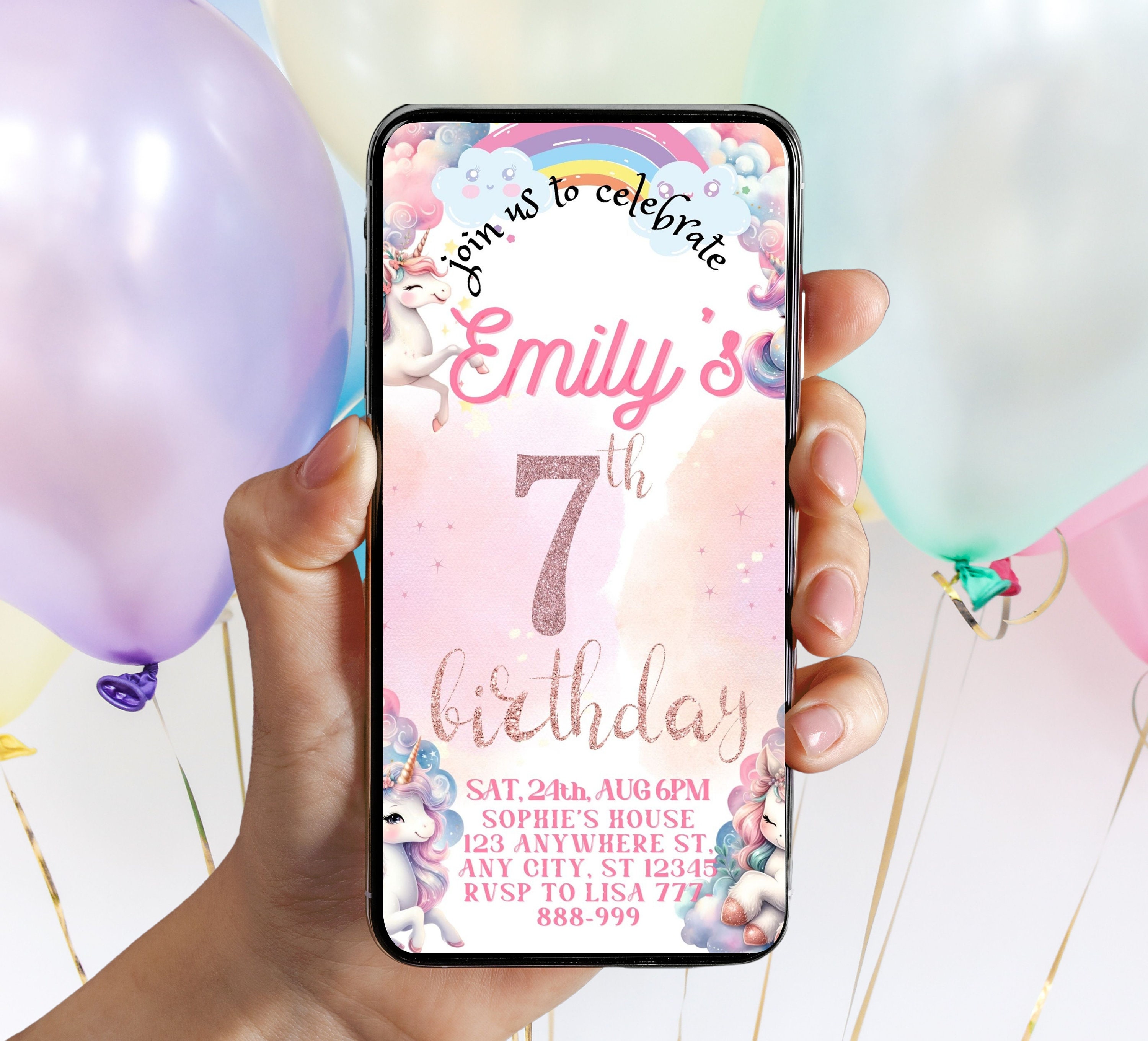 Unicorn Birthday Invitation, Personalized Invite for Girls, Unicorns ...