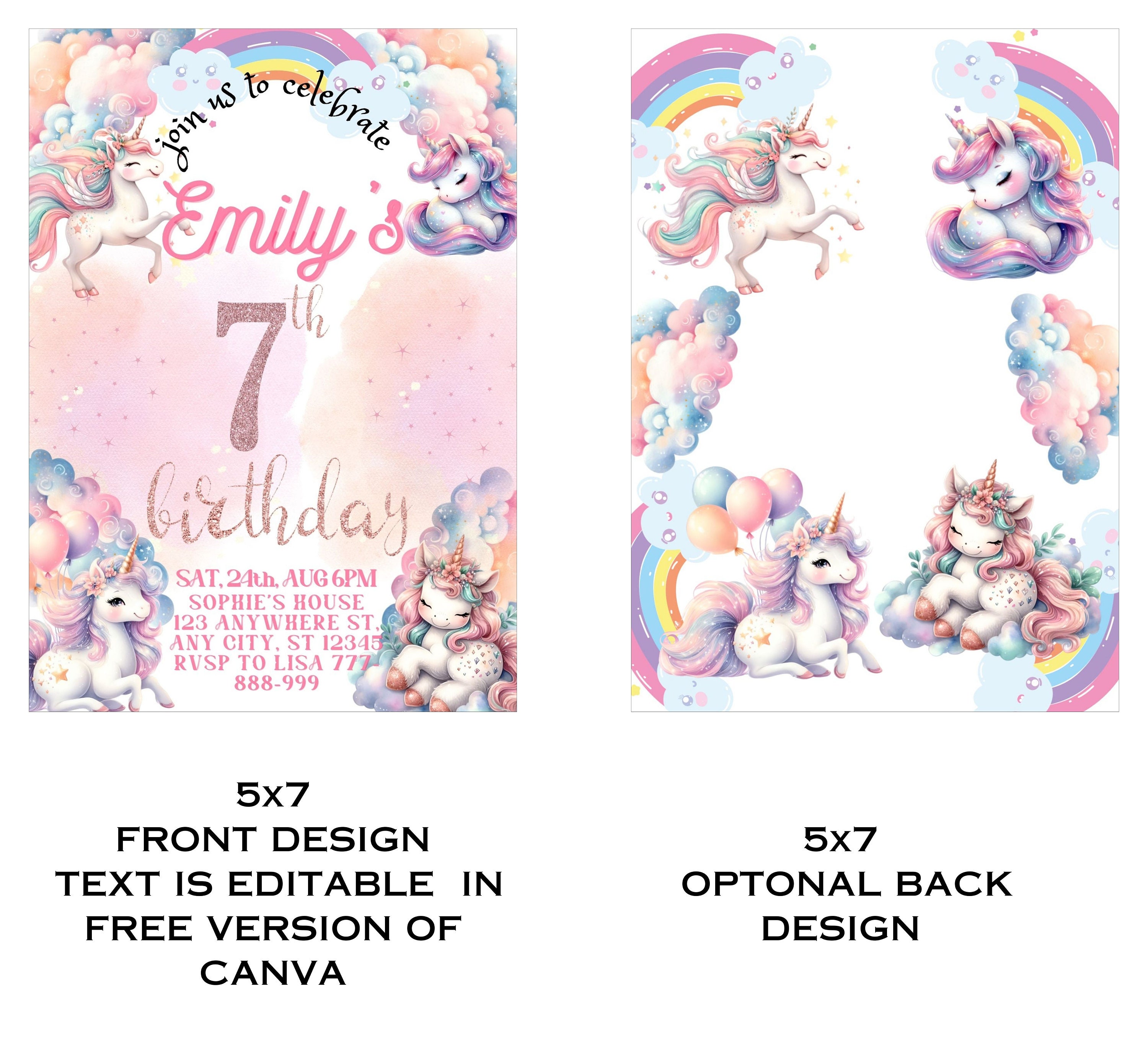 Unicorn Birthday Invitation, Personalized Invite for Girls, Unicorns ...