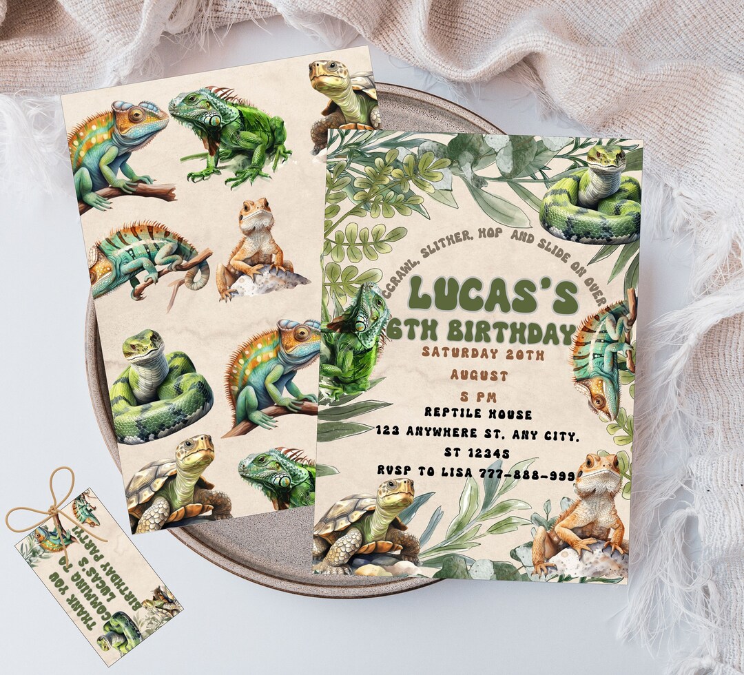 EDITABLE Reptile Birthday Invitation Boy, Snake Party , Crocodile Snake ...