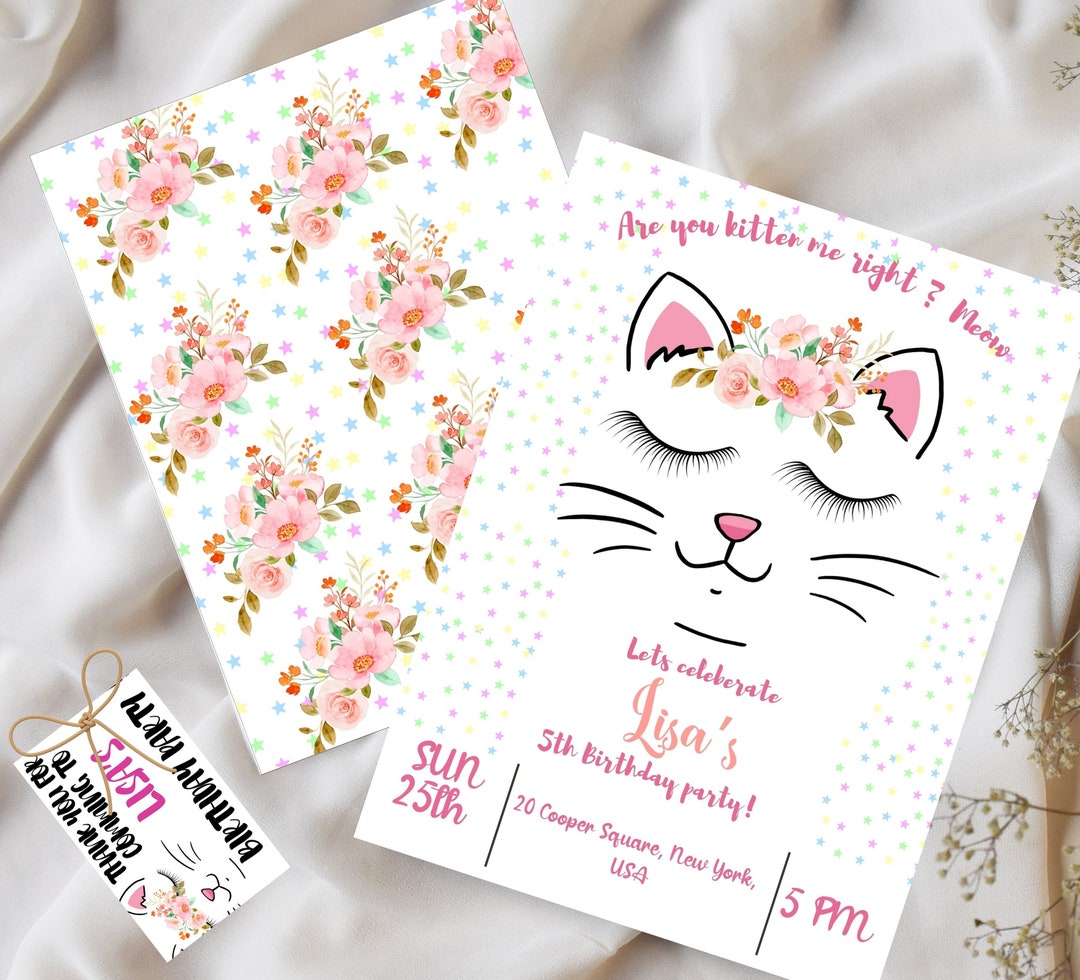 Cat Birthday Invitation Kitty Birthday Invitation Kitty Cat Birthday ...