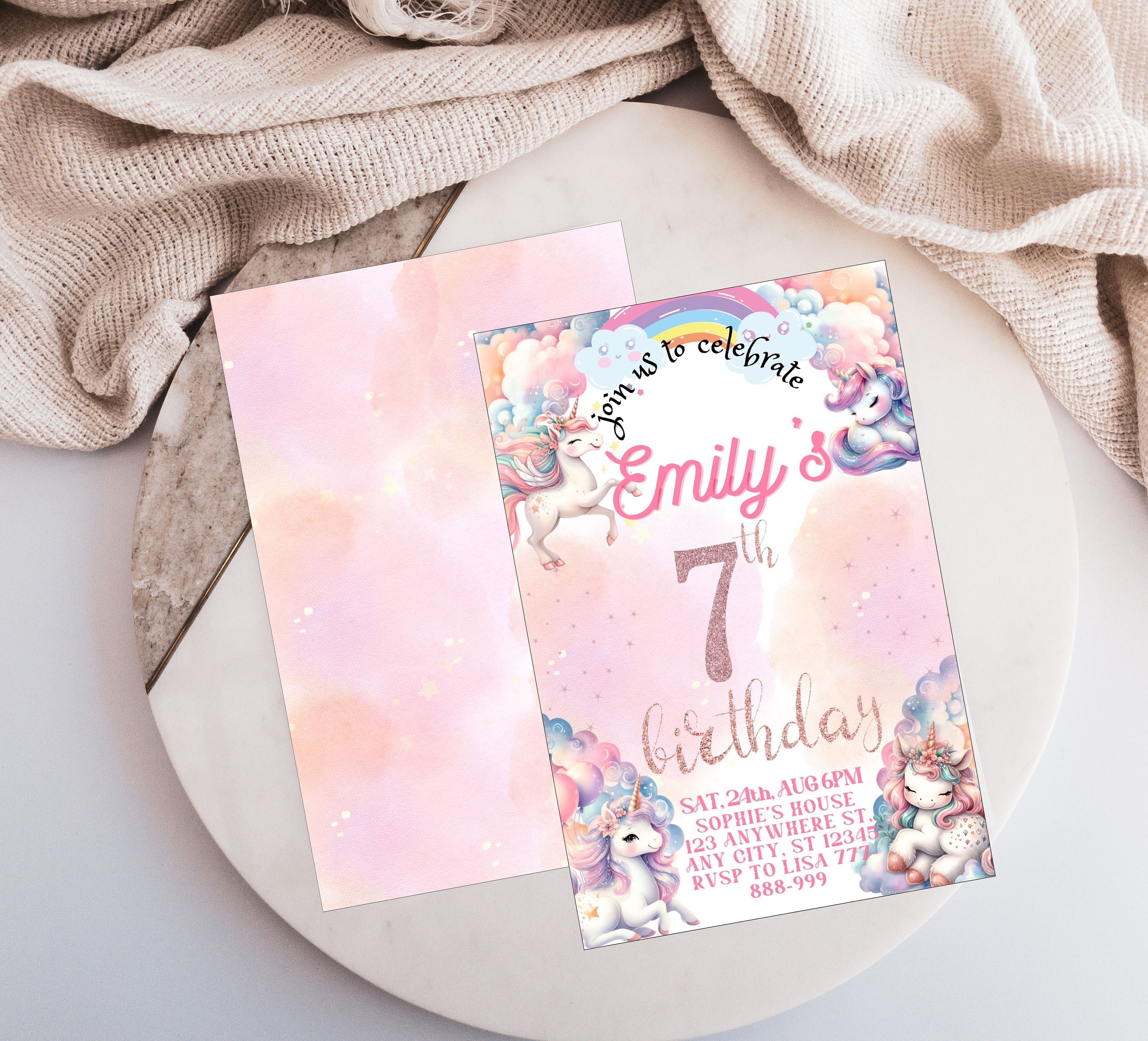 Unicorn Birthday Invitation, Personalized Invite for Girls, Unicorns ...