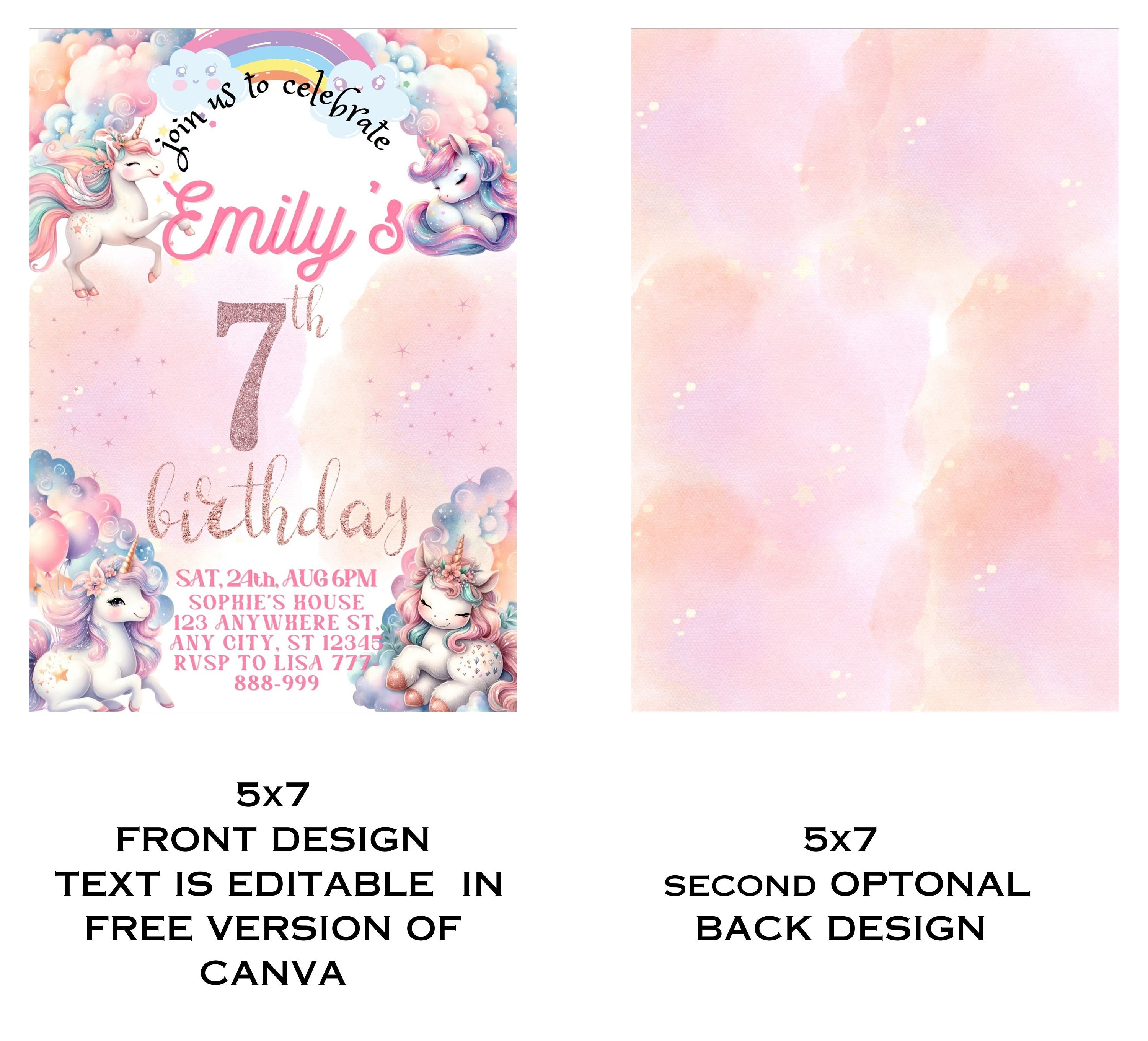 Unicorn Birthday Invitation, Personalized Invite for Girls, Unicorns ...