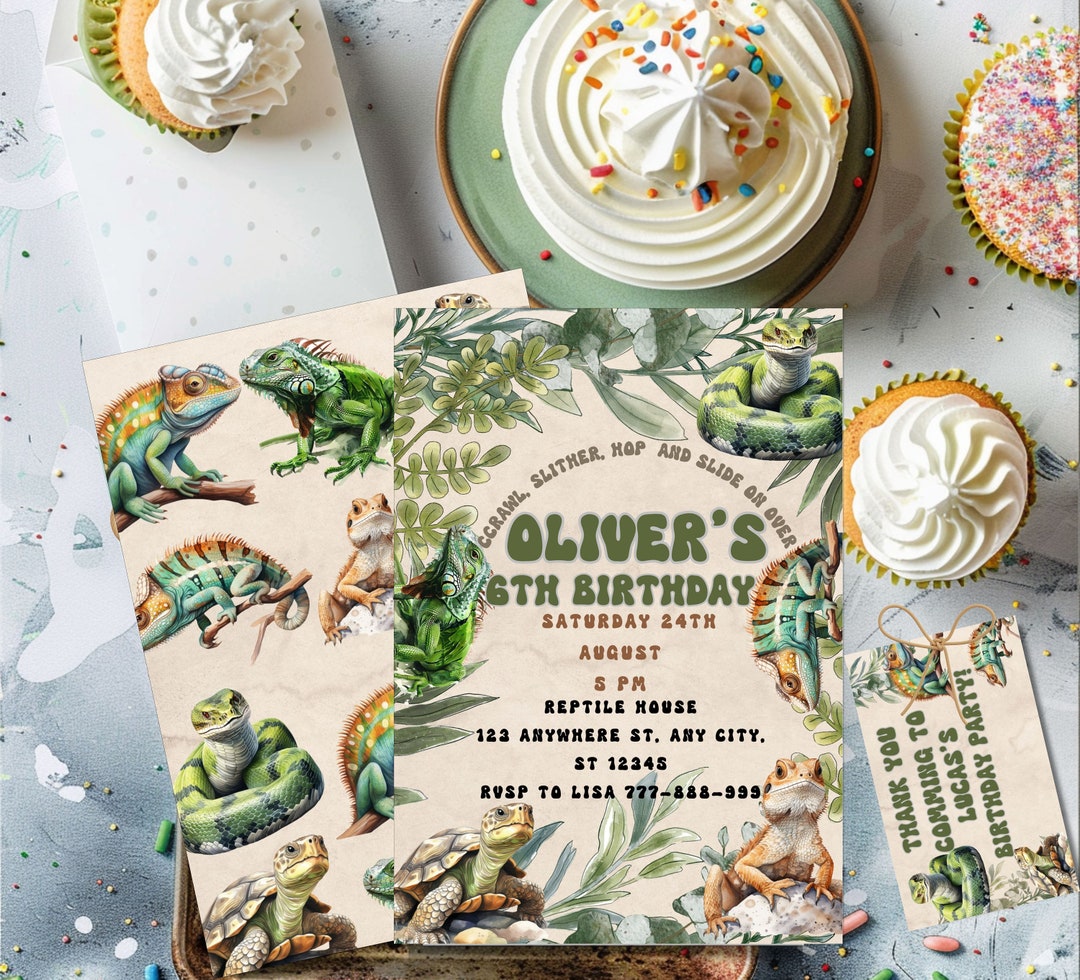 EDITABLE Reptile Birthday Invitation Boy, Snake Party , Crocodile Snake ...