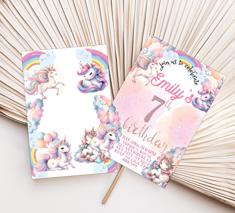 Unicorn Birthday Invitation, Personalized Invite for Girls, Unicorns ...