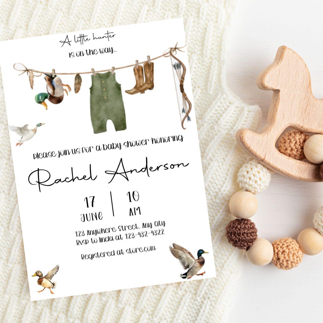 Editable Duck Hunting Baby Shower Invitation, A Little Hunter, Mallard ...