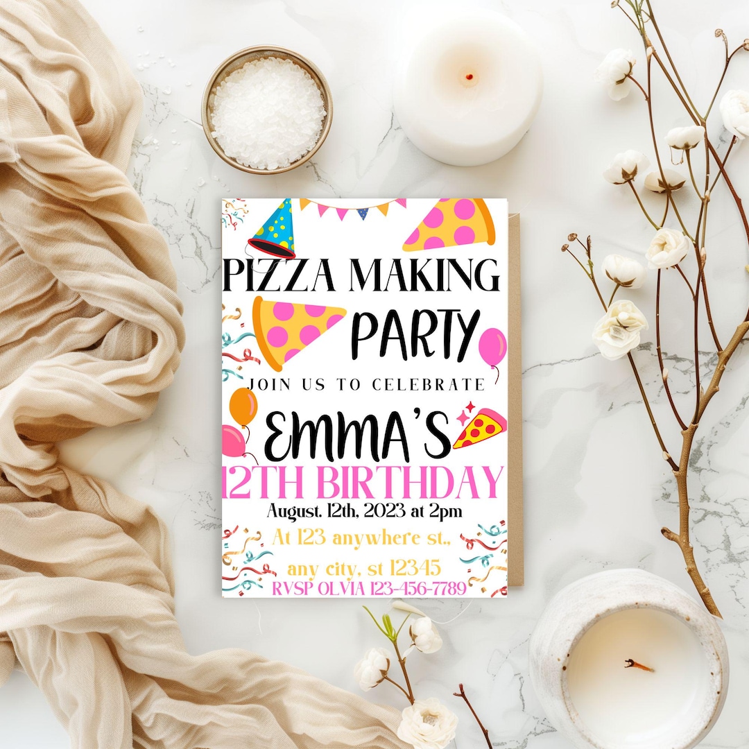 Editable Pizza Making Party Invitation Kids Invite Pizza Invite Birthday Girl Sleepover Food ...