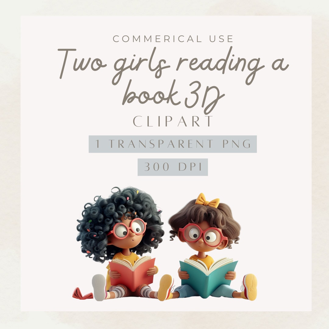 3D Two Girls Reading A Book Together, Transparent Png Clip Art ...