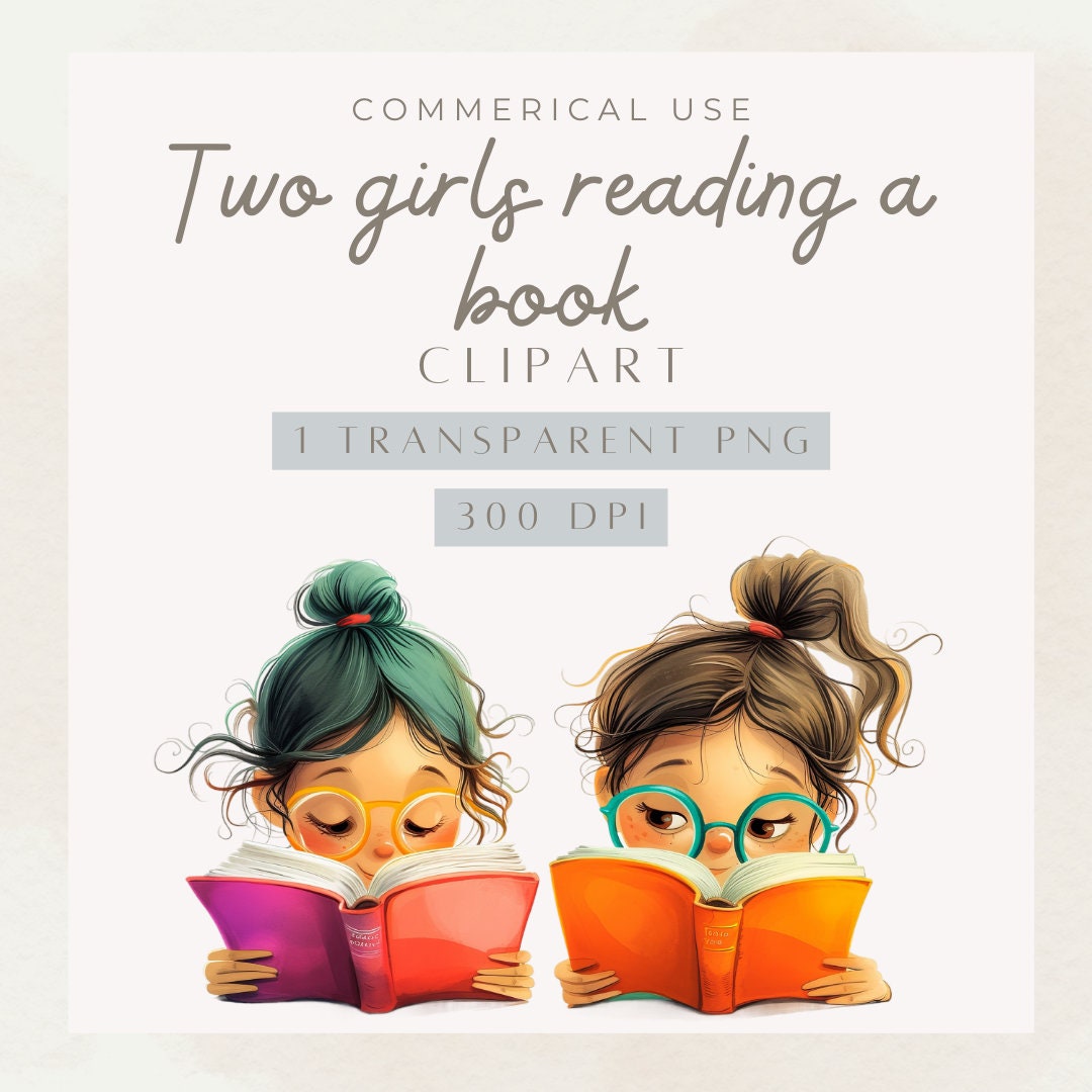 Two Girls Reading A Book Together, Transparent Png Clip Art, Animated ...
