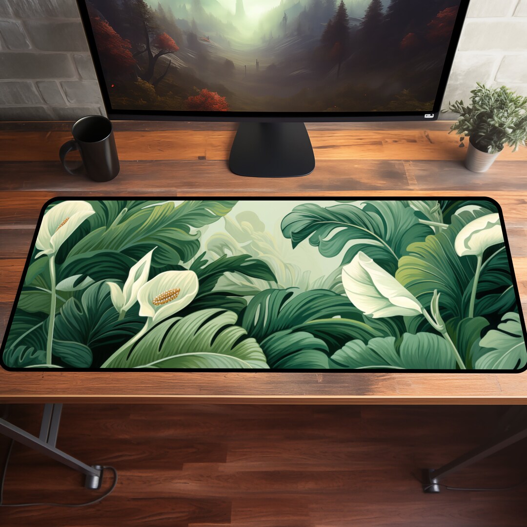 Lily Desk Mat Green Workspace Pad Floral Mousepad Botanical Mouse Mat ...