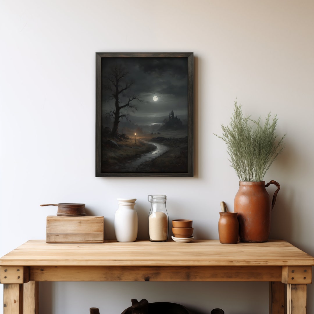 Glowing Light Oil Painting Printable, Mysterious Misty Night Digital ...