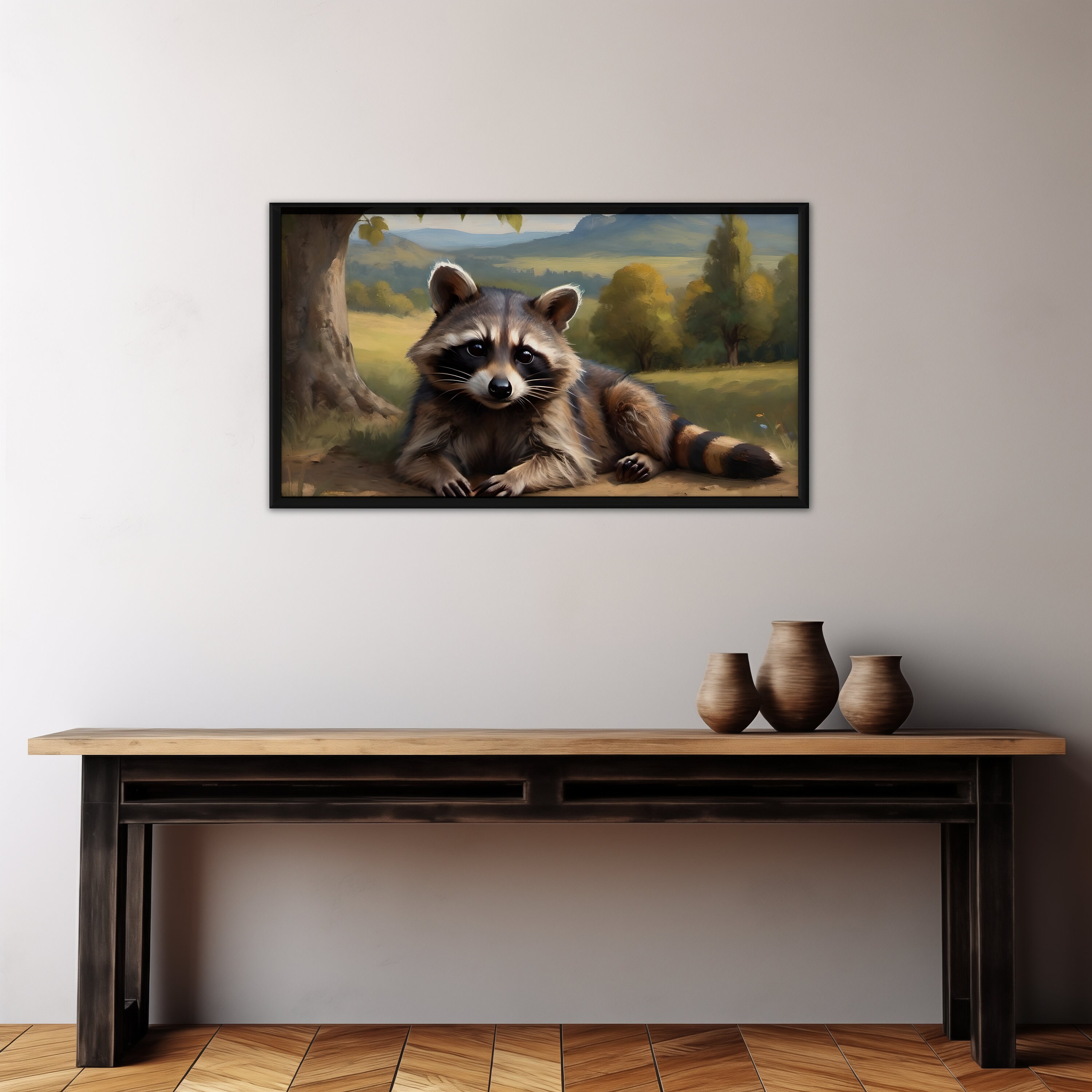 Raccoon Rest Printable Digital Download, Cozy Forest Scene Landscape TV ...