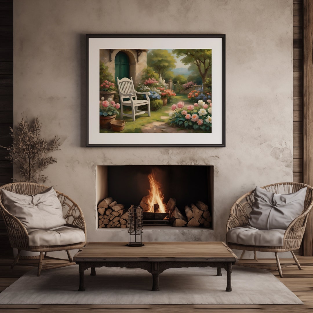 Vintage Garden Scene TV Frame Printable, Flowers in Bloom Landscape ...