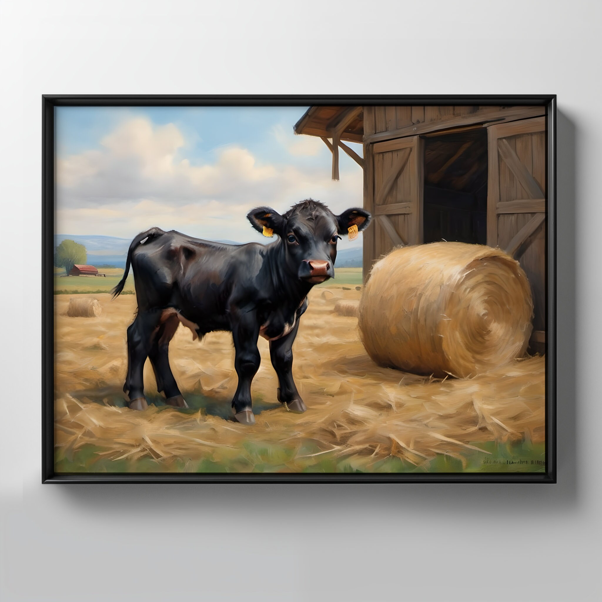 Baby Angus Calf in the Barn Printable Digital Download, Spring Scene ...