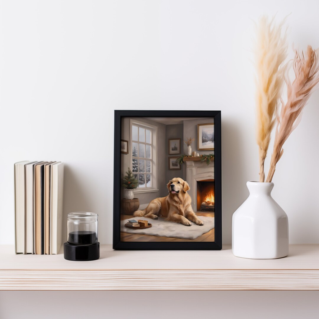 Winter's Warmth Portrait Digital Download, Cozy Fireplace Oil Painting ...