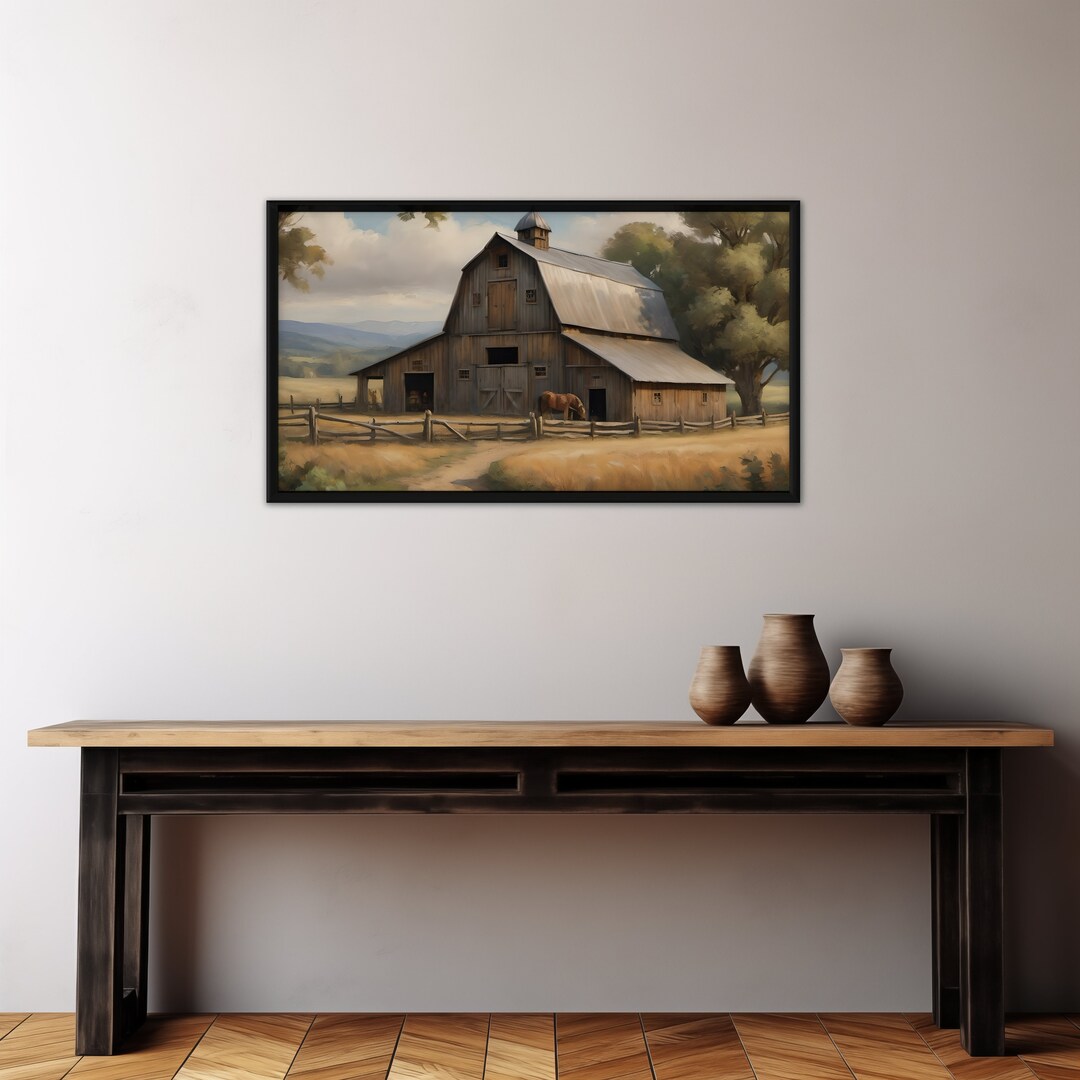 Rustic Barn Scene TV Frame Printable, Distant View of a Rustic Barn ...
