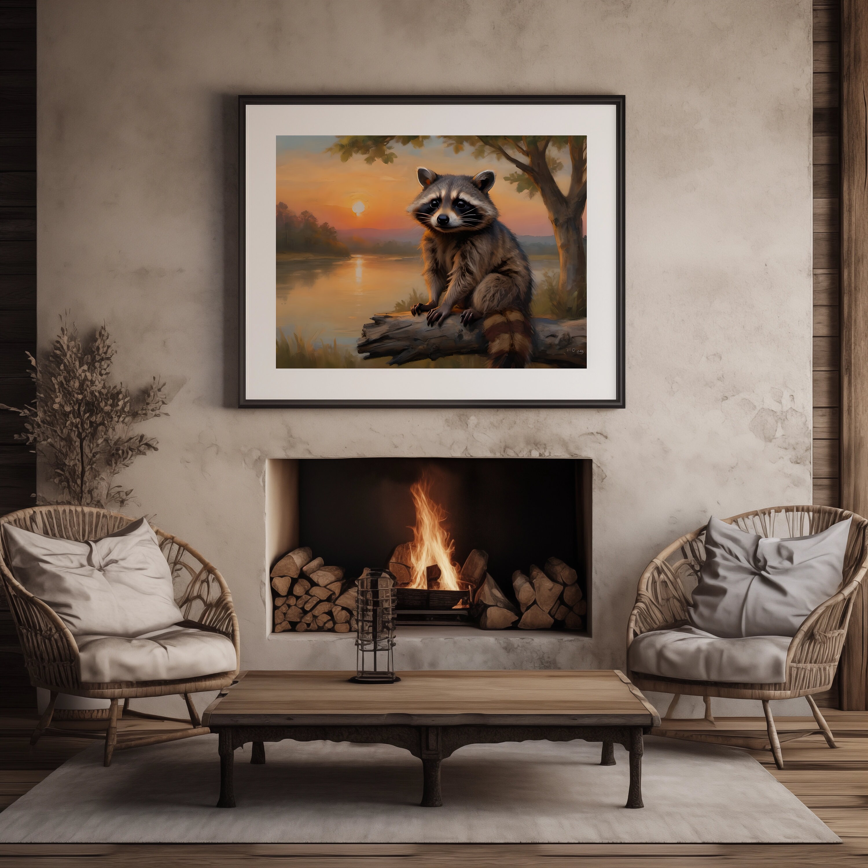 Rustic Raccoon Sunset Printable Digital Download, Peaceful Raccoon in ...
