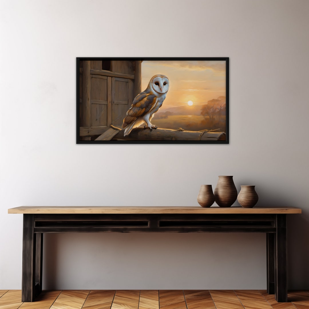 Barn Owl Sunset Oil Painting Printable, Silhouette of a Barn Owl ...