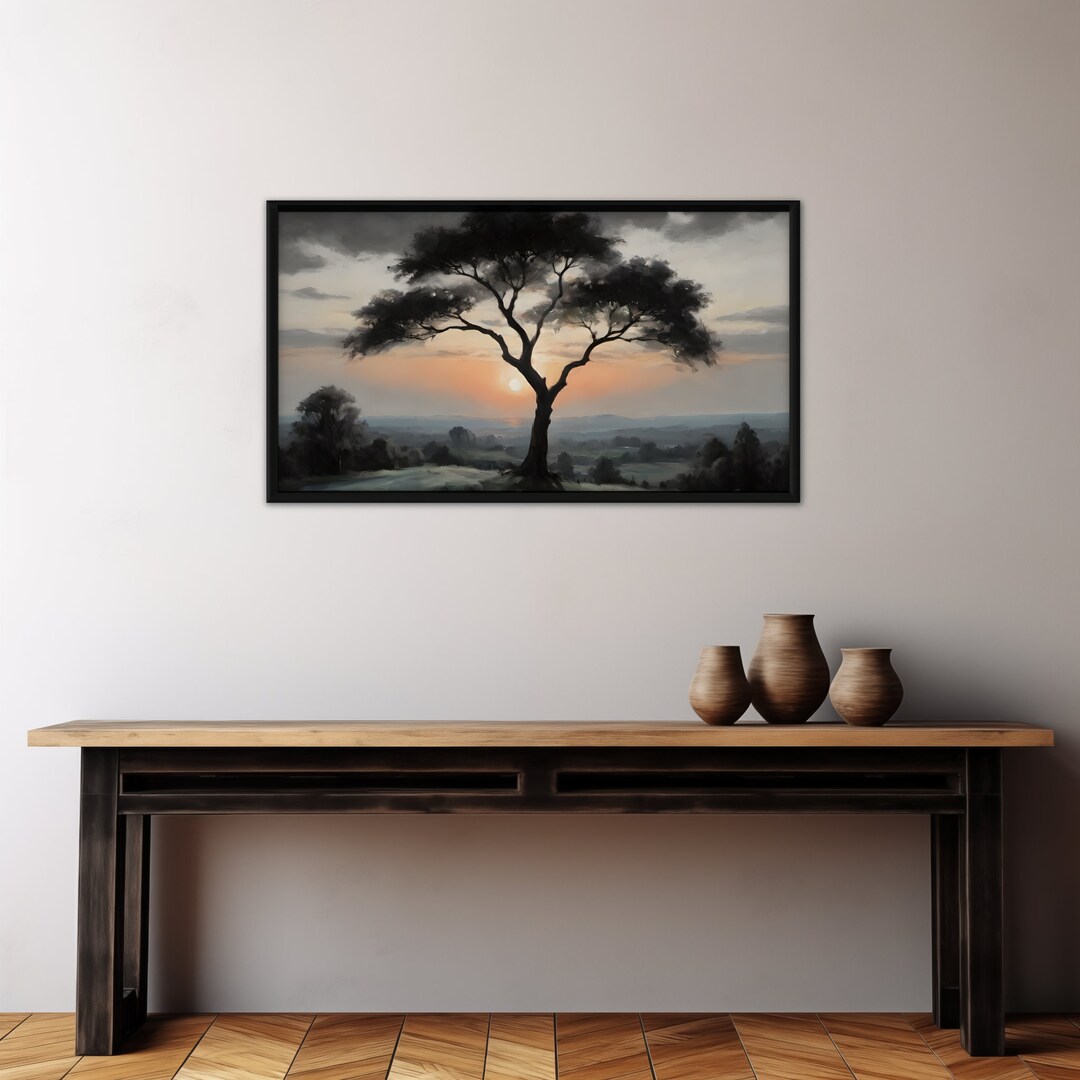 Grayscale Sunset TV Frame Printable, Peaceful Nature Digital Download ...