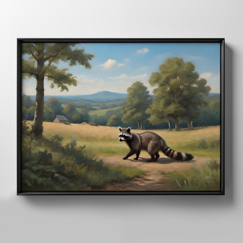 Raccoon in the Distance Printable Landscape, Rural Landscape With a ...