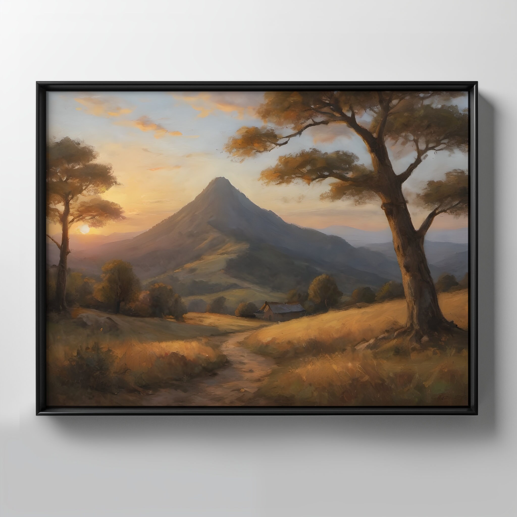 Rustic Sunset Digital Download Printable, Hilltop Serenity Oil Painting ...
