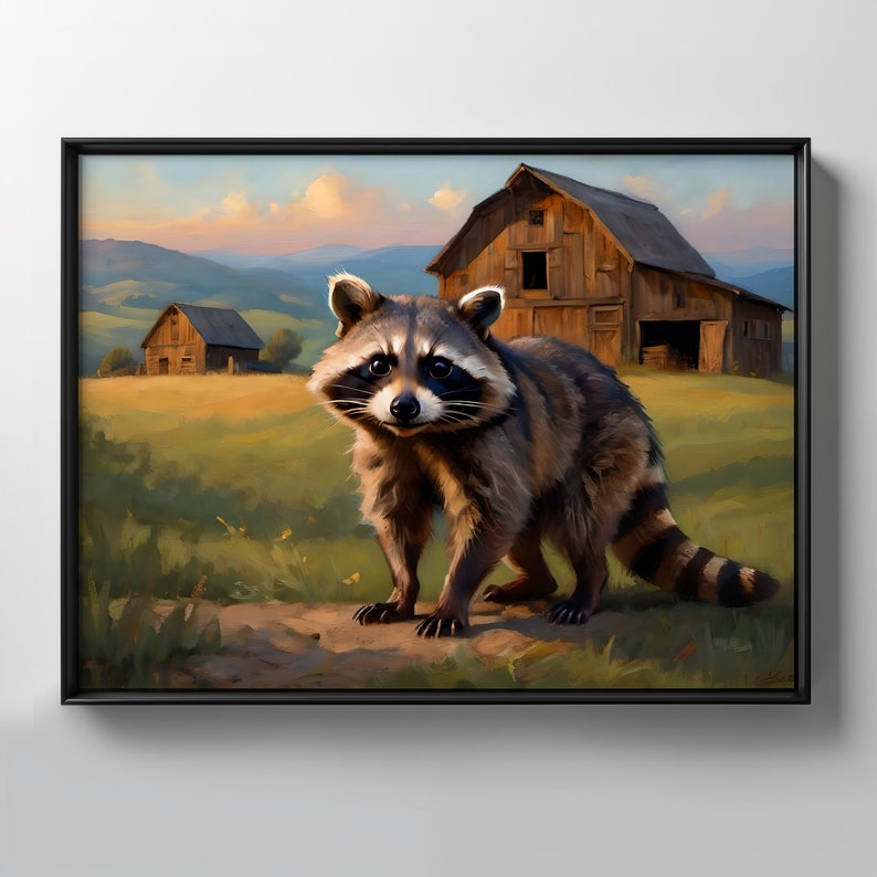 Raccoon's Sunset Sanctuary Printable Digital Download, Tranquil Raccoon ...