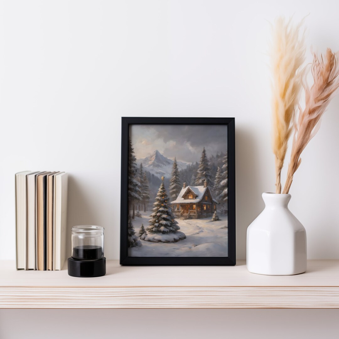 Winter Wonderland Printable Oil Painting, Christmas Tree Portrait ...