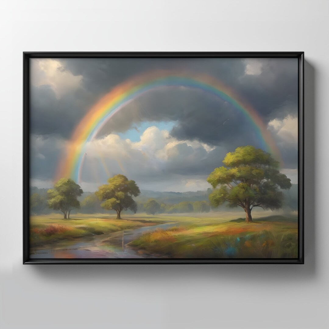 Rainy Day TV Frame Digital Download, Rainbow Rain Showers Printable Oil ...