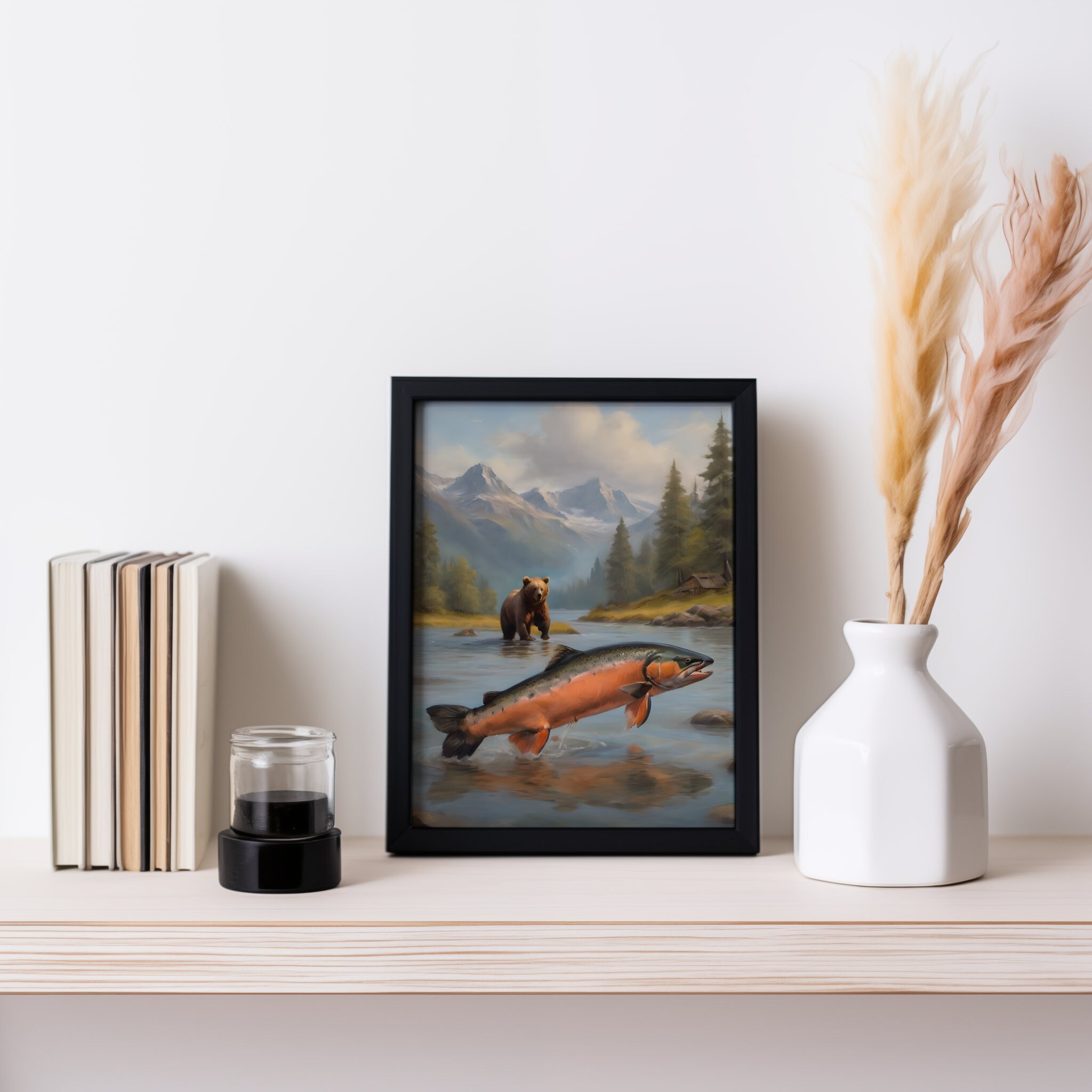 Salmon Bear Feast Digital Download Portrait, Nature's Bounty Printable ...