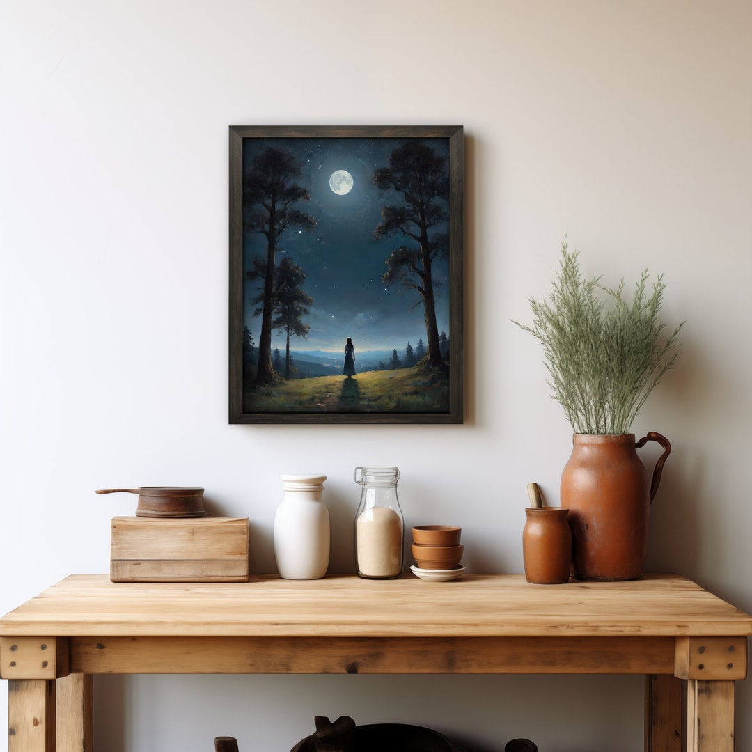Moonlit Solitude Portrait Printable Digital Download Oil Painting - Etsy