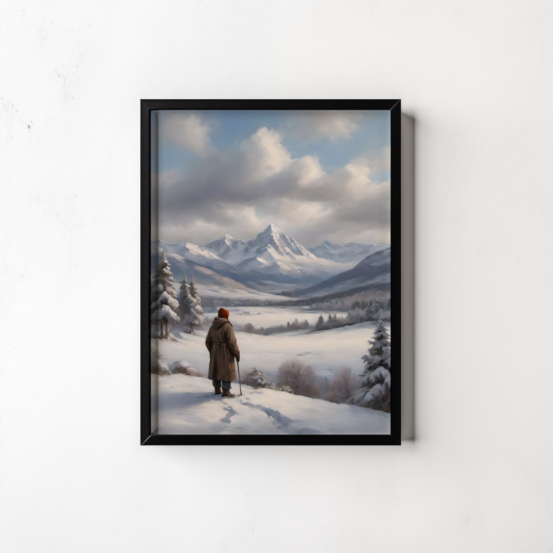 Winter Scene Portrait Printable, Lone Figure in Winter Digital Download ...