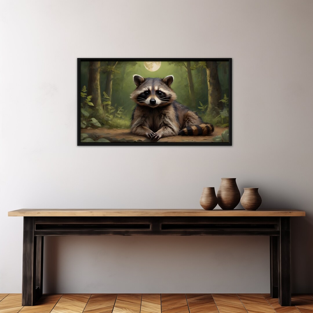 Raccoon Sanctuary Landscape Printable, Serene Raccoon in the Forest TV ...