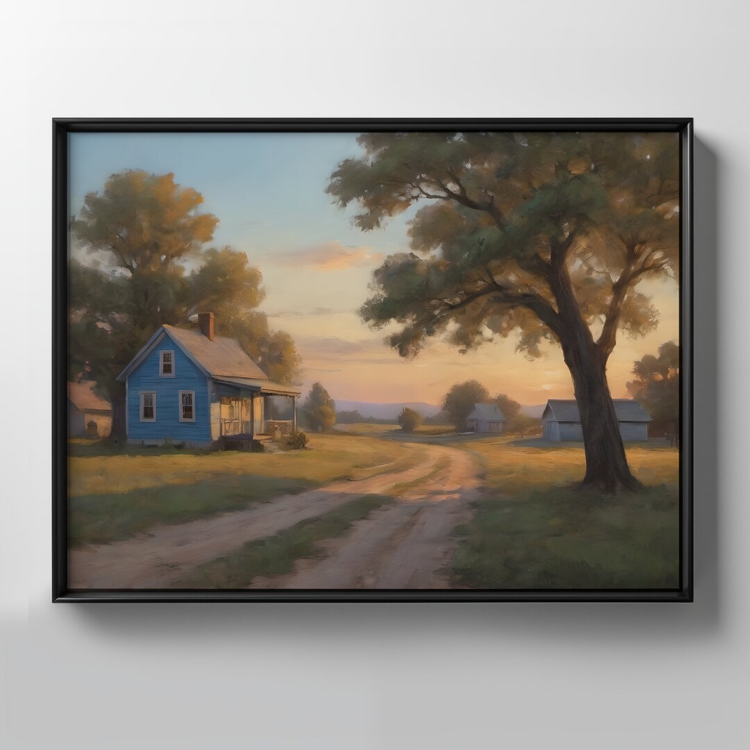 Rustic Townscape Landscape Printable, Vintage Landscape Digital ...