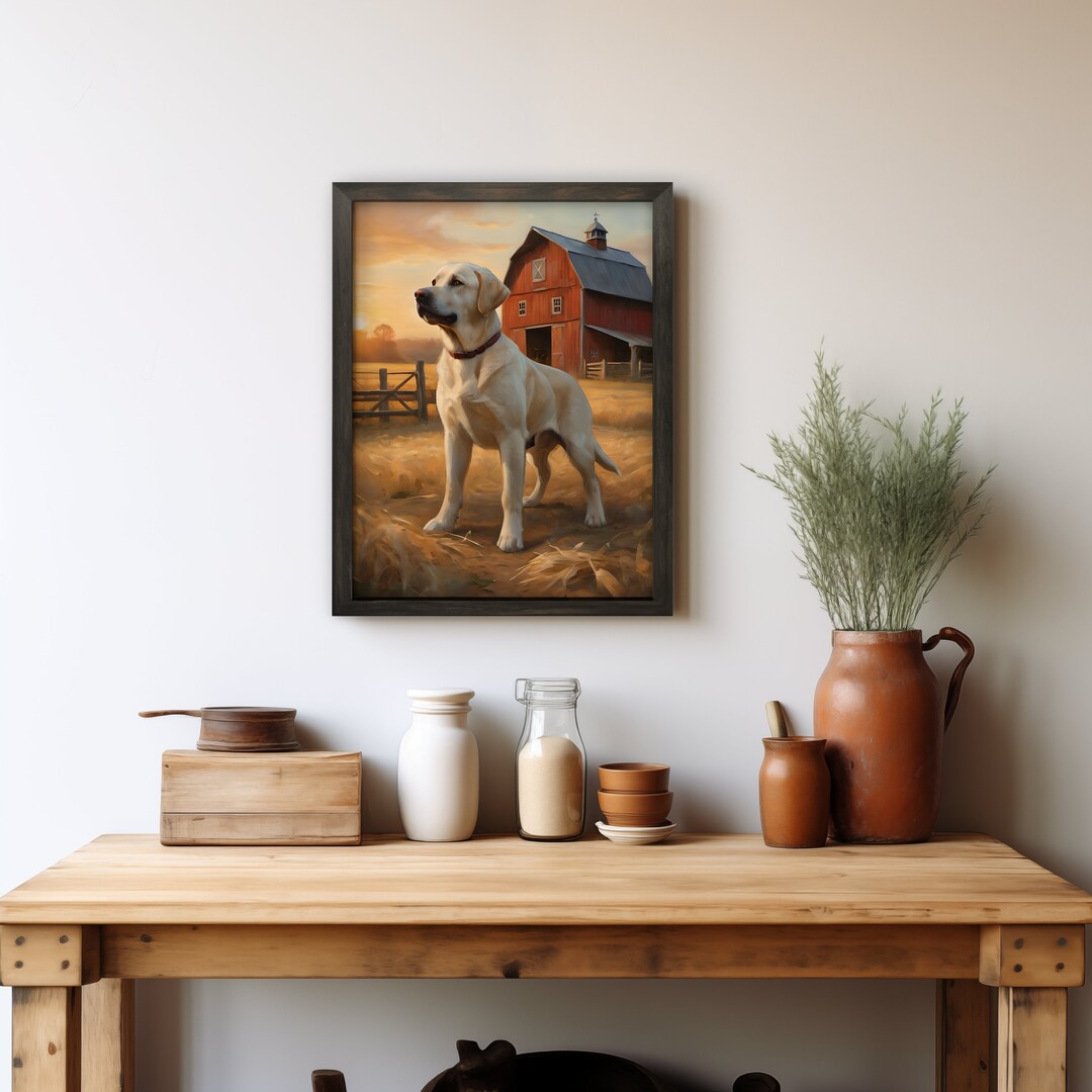 Rustic Retreat Portrait Oil Painting, Sunset Stroll Printable, Canine ...