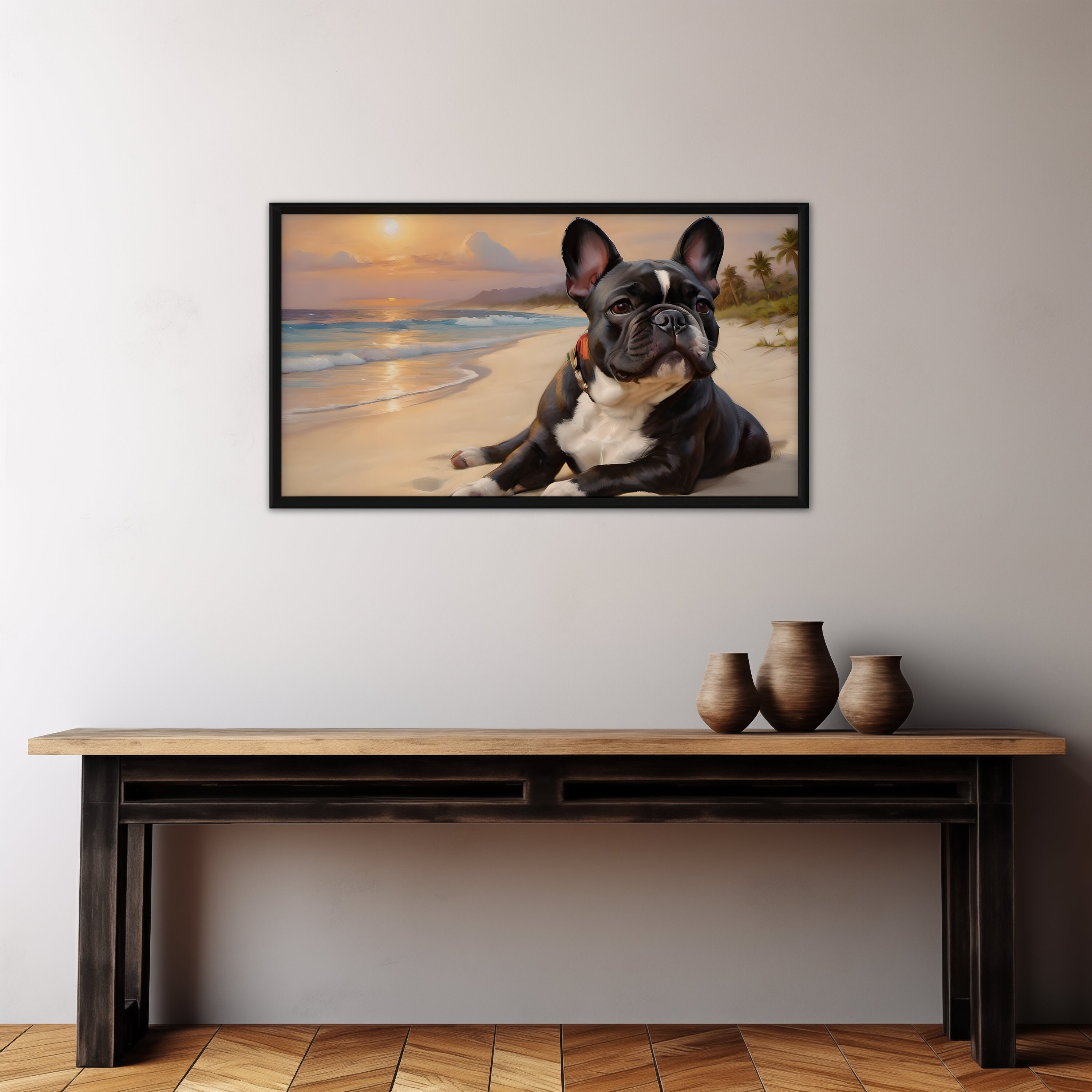 Palm-lined Beach Scene Digital Download Printable, Fancy Frenchie ...