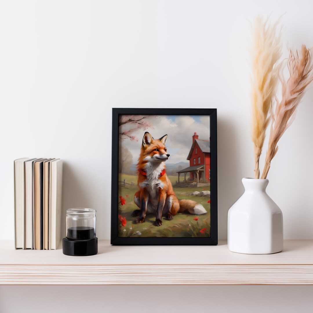 Spring Scene Digital Download Printable, Foxy Frisky Fox Portrait Oil ...