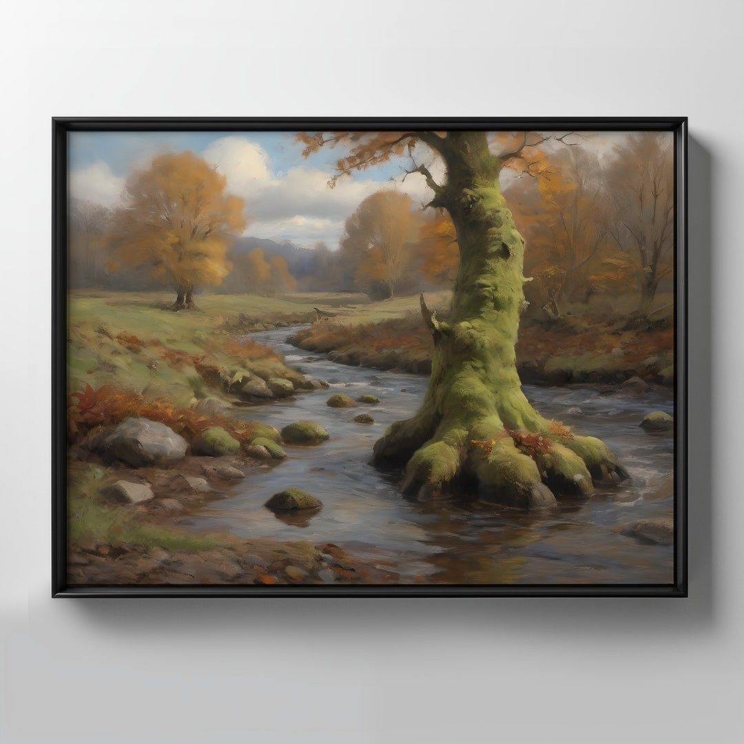 Autumn Muddy Stream Landscape Printable Digital Download Oil Painting ...