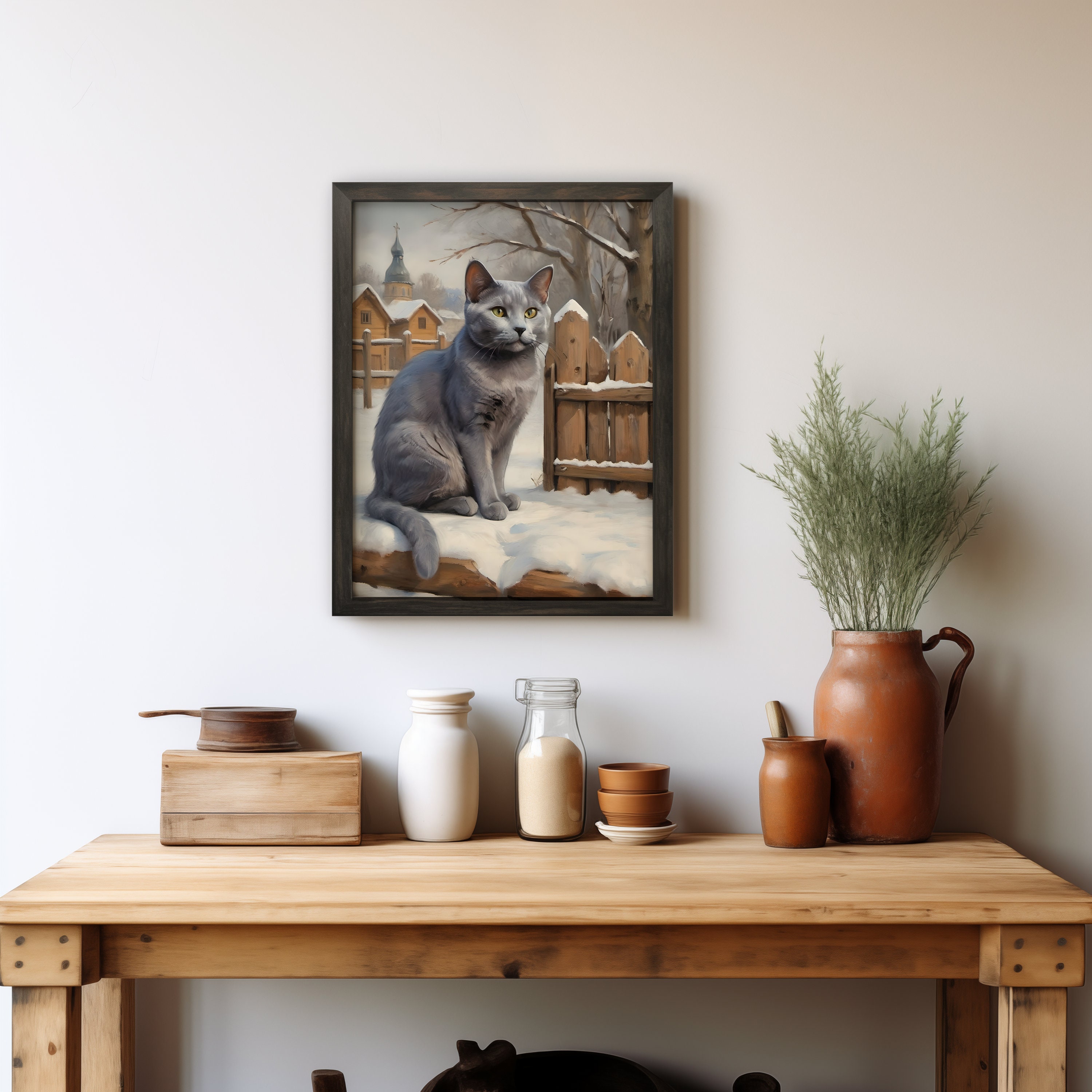 Winter Scene Digital Download Portrait, Siberian Cat Printable Oil ...