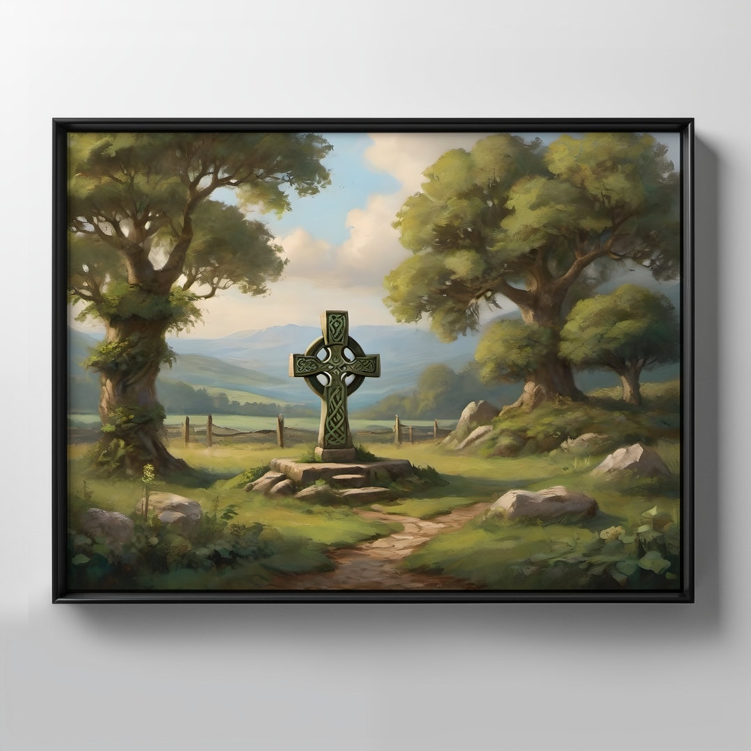 Rustic Celtic Cross Landscape Printable, Nature's Celtic Symbol Oil ...