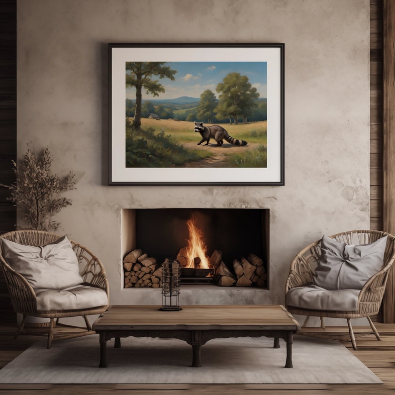 Raccoon in the Distance Printable Landscape, Rural Landscape With a ...